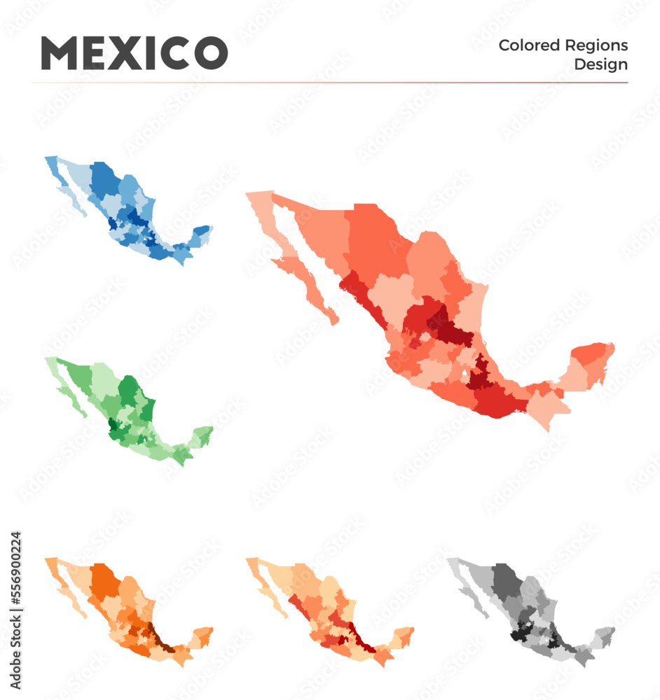 Mexico map collection. Borders of Mexico for your infographic. Colored ...