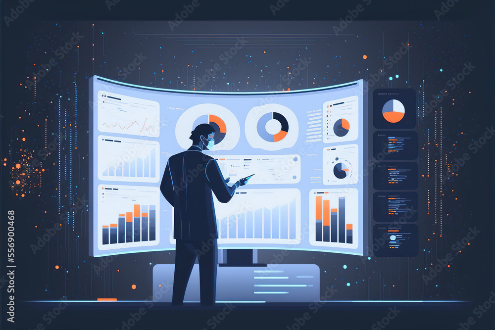 Business analytics and data management system. Data analyst creating insight dashboard with ...