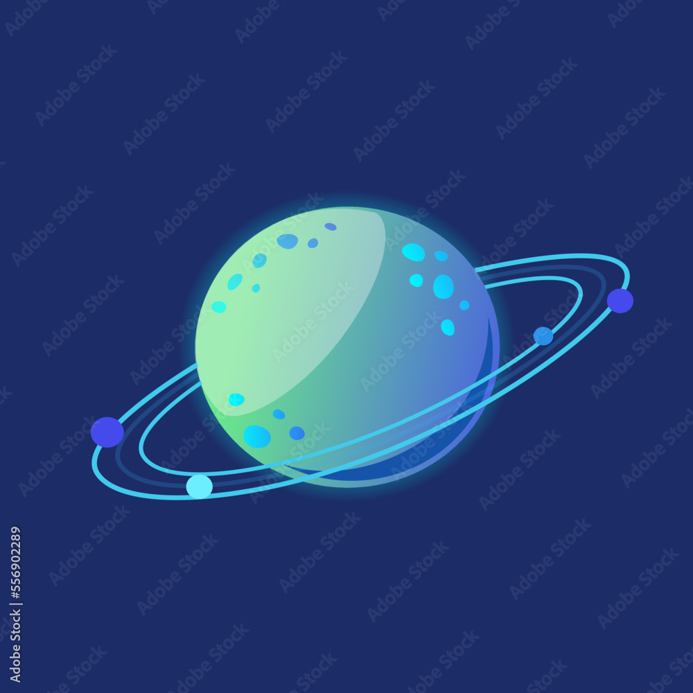 Blue planet with rings in sky or space cartoon illustration. Cartoon ...