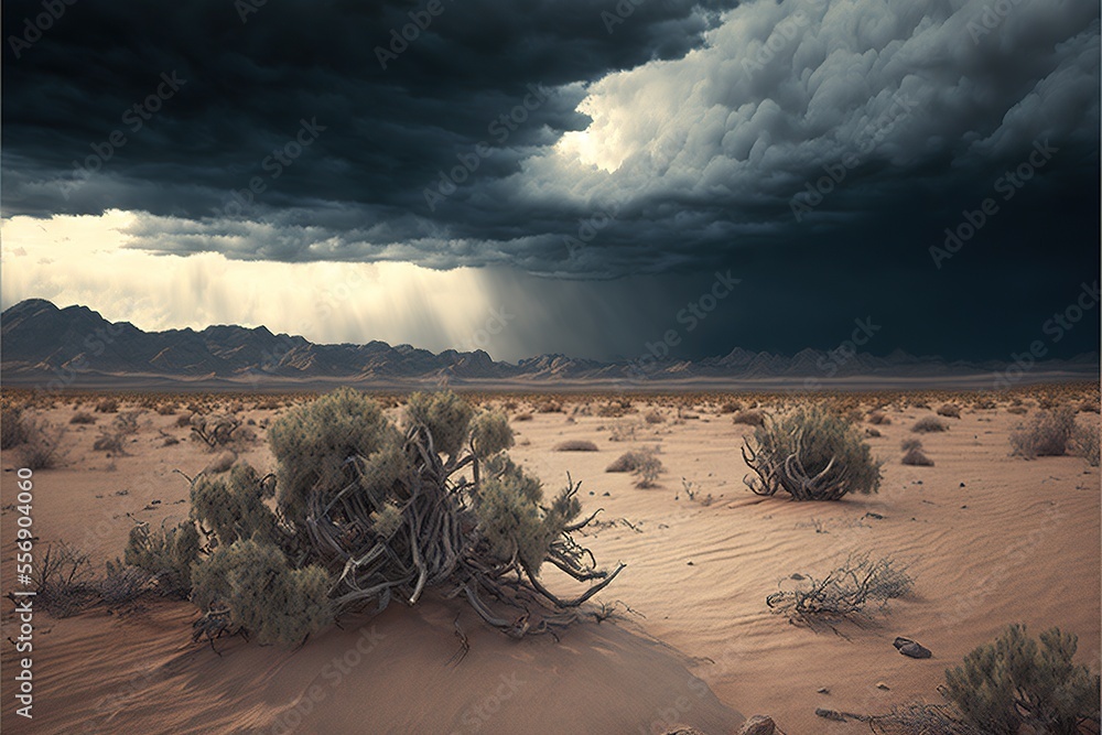"Majestic AI Generated Distant Storm in the Desert Illustration for ...