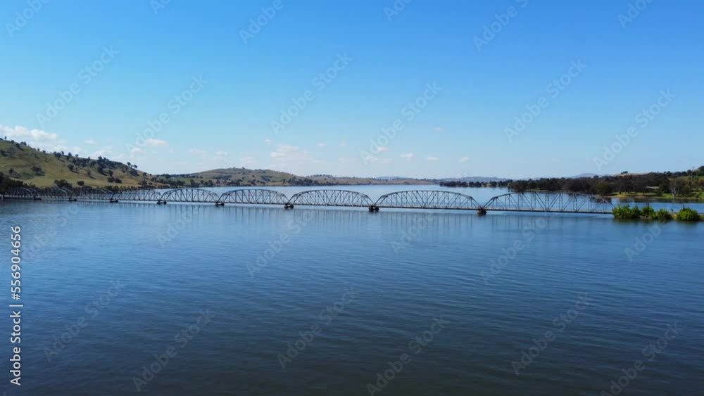 The aerial drone point of view footage at The Bethanga Bridge is a ...