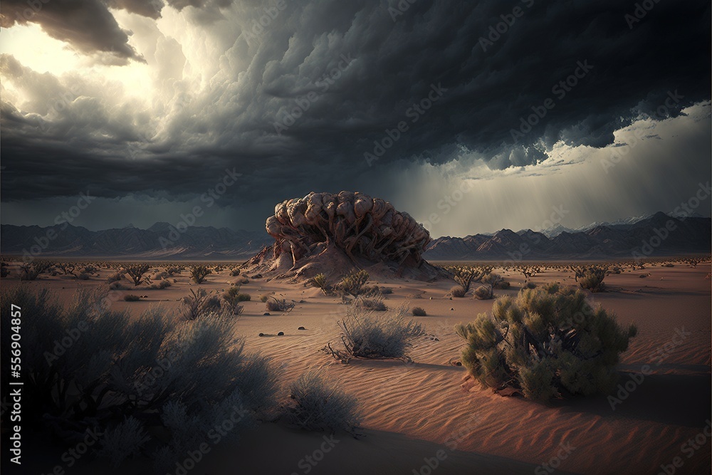 "Majestic AI Generated Distant Storm in the Desert Illustration for ...