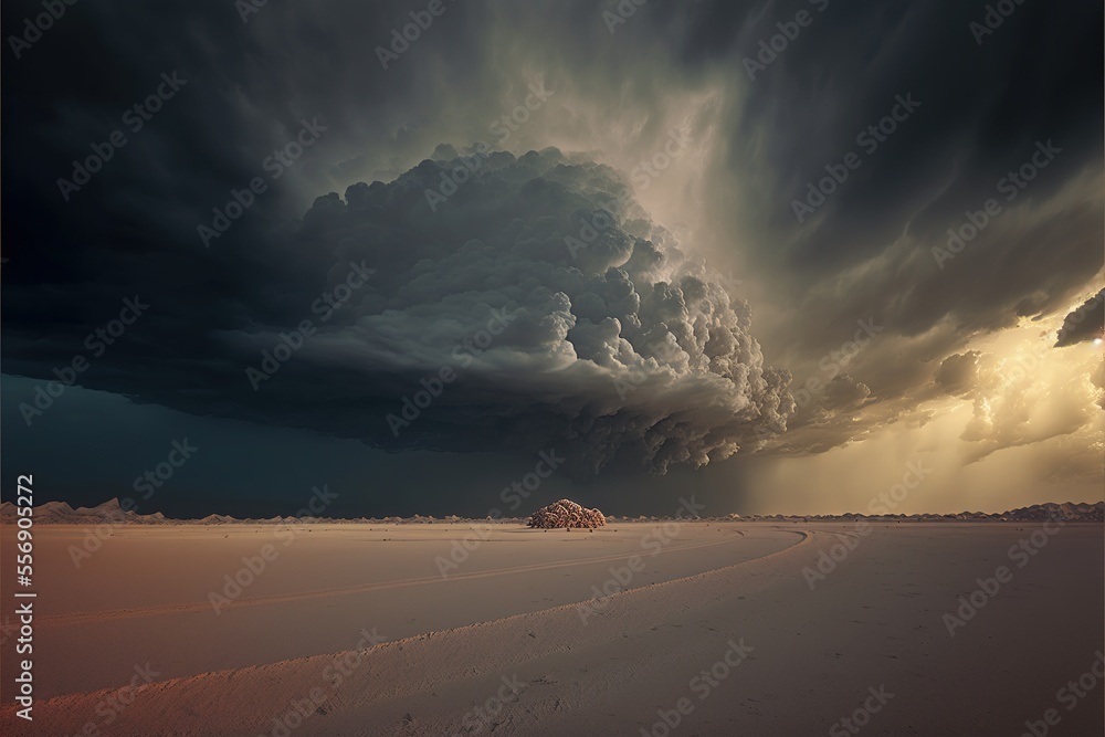 "Majestic AI Generated Distant Storm in the Desert Illustration for ...