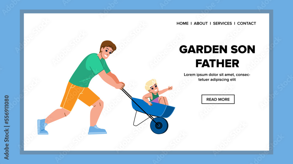 garden son father vector. family child, fun outdoors, happy childhood ...