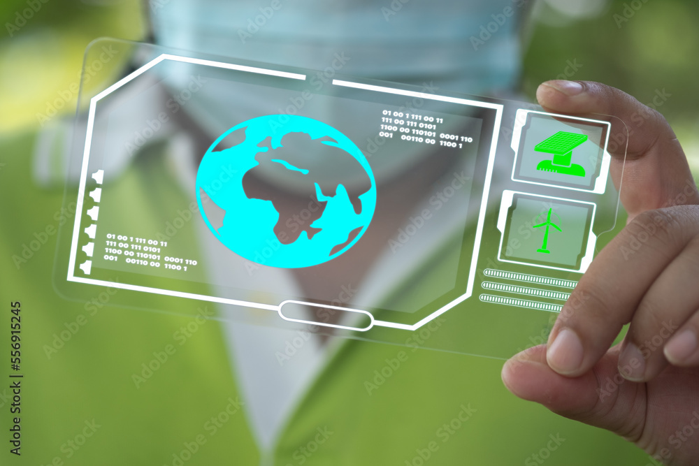 Environmental technology concept. Sustainable development goals. Man ...