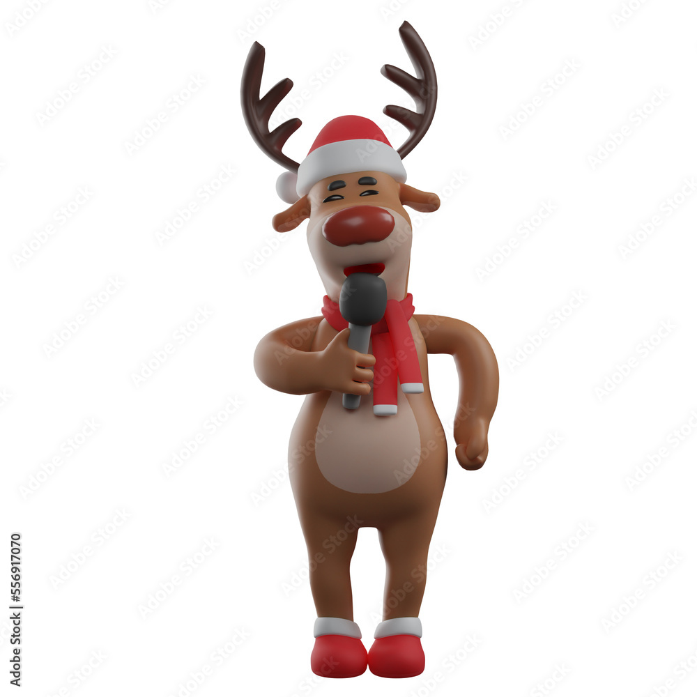 Adorable 3D Christmas Deer Cartoon Character holding a microphone, 3D ...