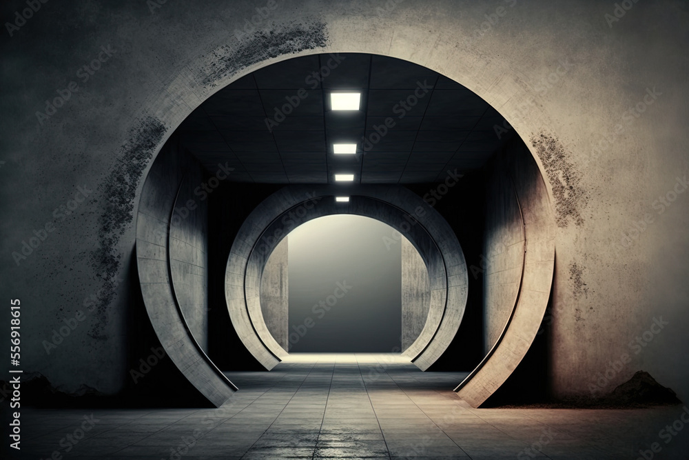 contemporary subterranean stage with corridor tunnel architectural ...