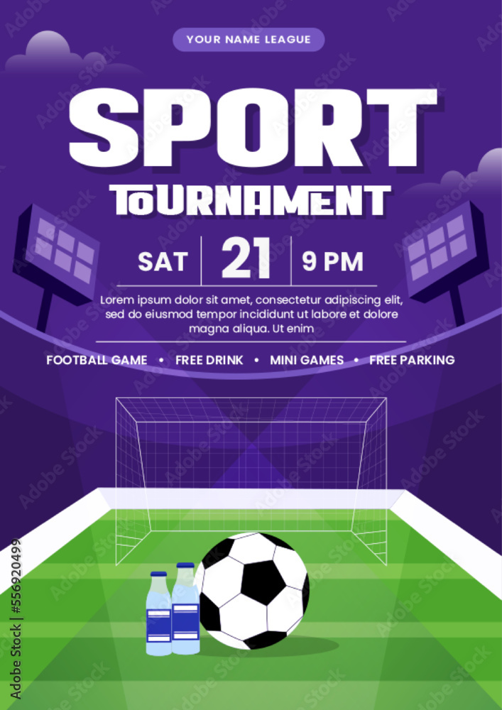 Football tournament, sport event flyer or poster design template easy ...