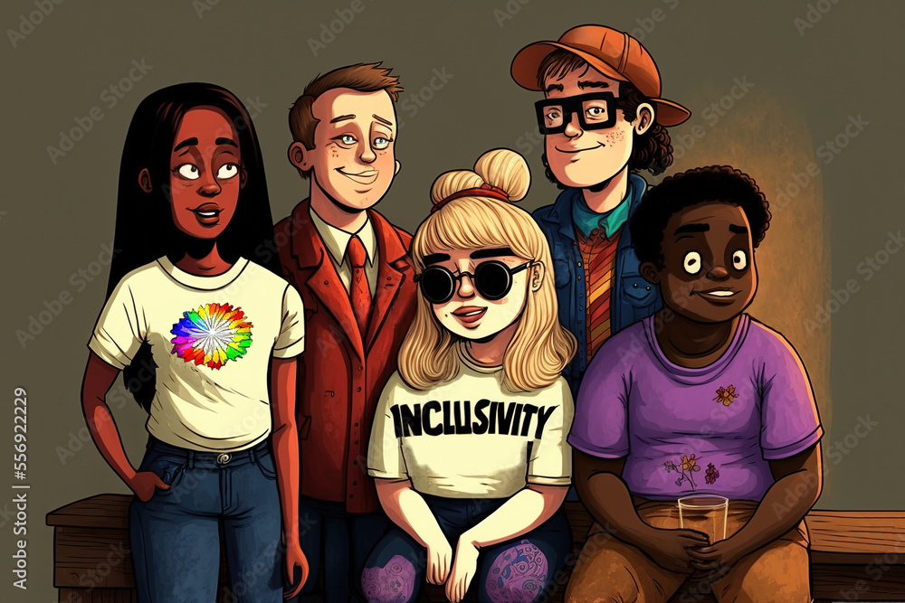 Five fictional cartoon teens, inclusivity and diversity, created with ...