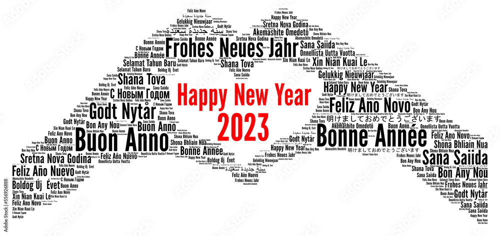 Happy New Year 2023 word cloud in different languages Stock ...