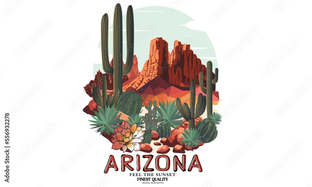 Desert vector print design for t shirt and others. Arizona cactus ...