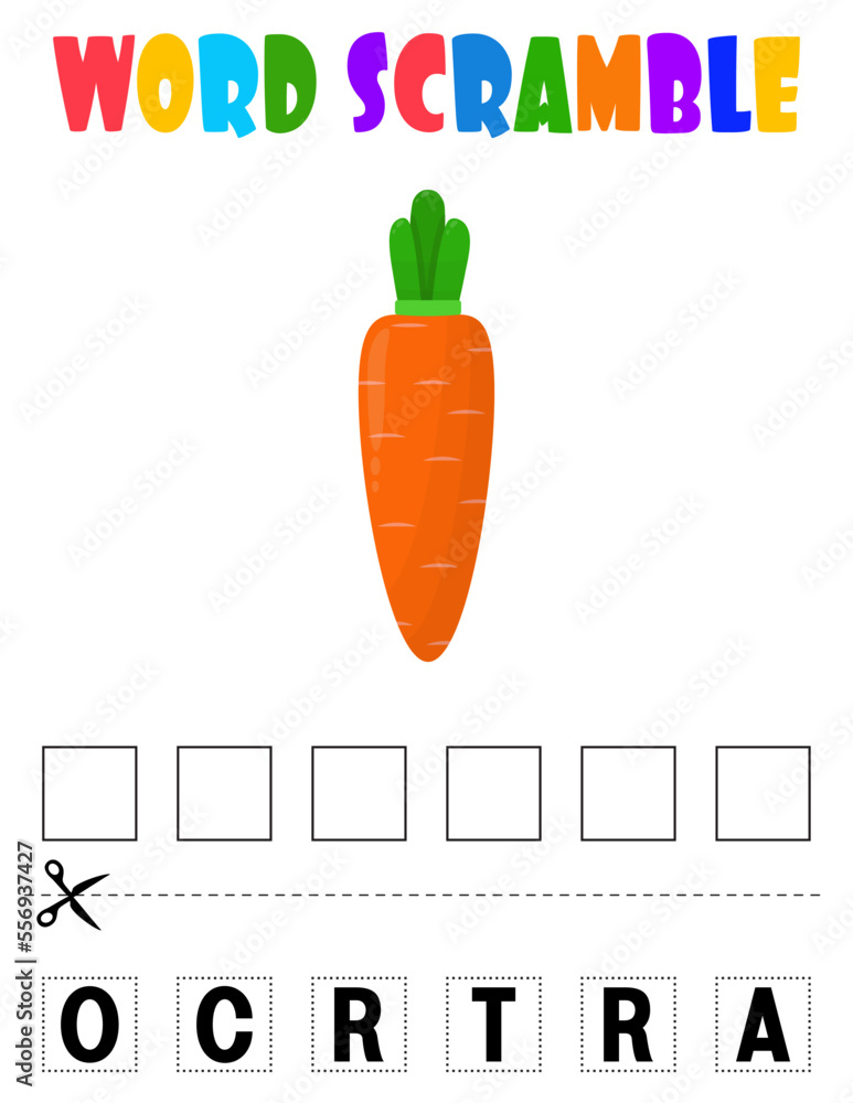 Carrot Word scramble . Educational game for kids. English language ...