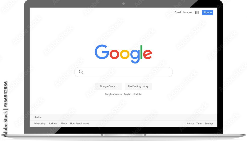 Google Search logo. Apple MacBook with open Google search system ...