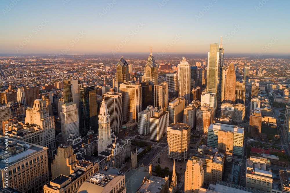 Top View of Downtown Skyline Philadelphia USA. Beautiful Sunset Skyline ...