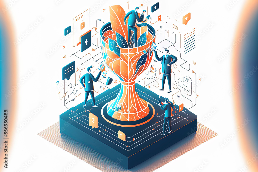 Teamwork. Business people work in offices. Modern isometric line ...