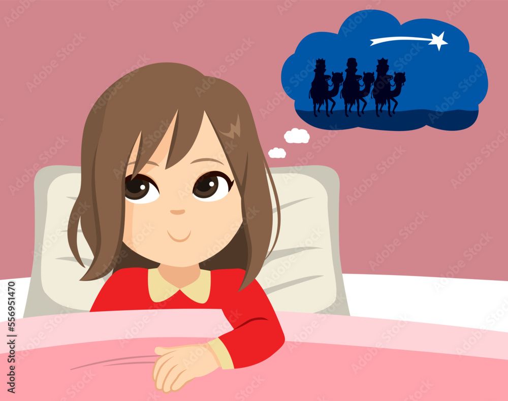 Vector illustration of little girl ready to go to sleep the night ...