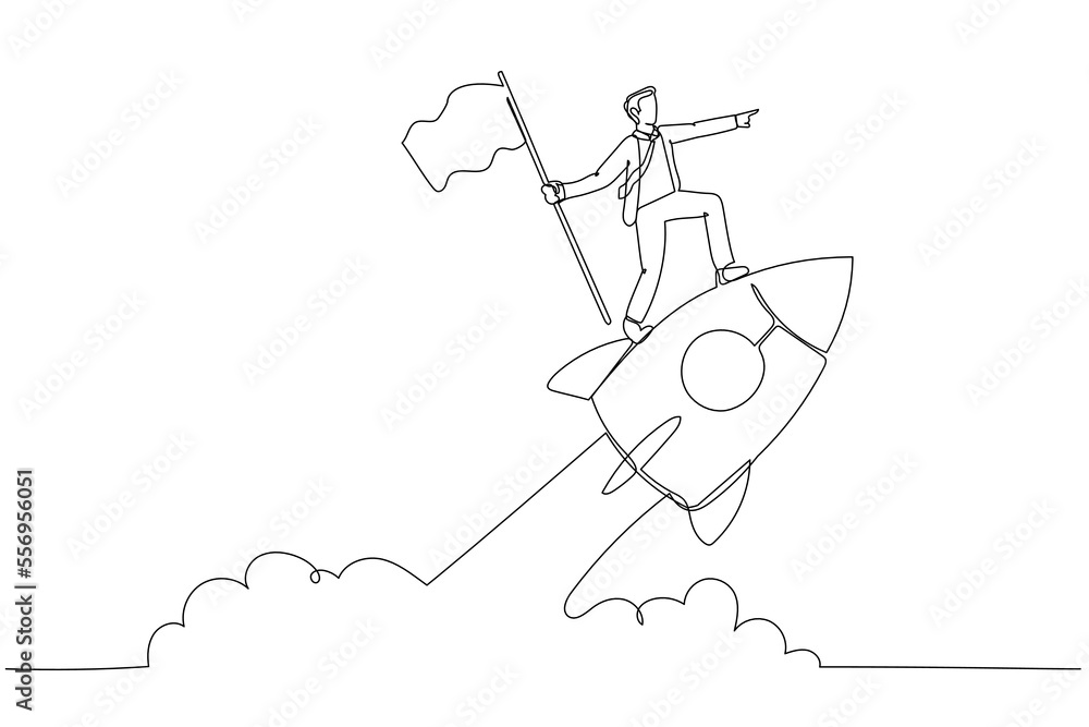 Cartoon of businessman holding number one flag standing on flying ...