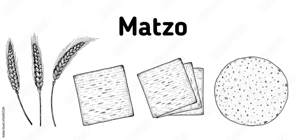 Matzo cooking and ingredients for matzo illustration. Middle eastern ...