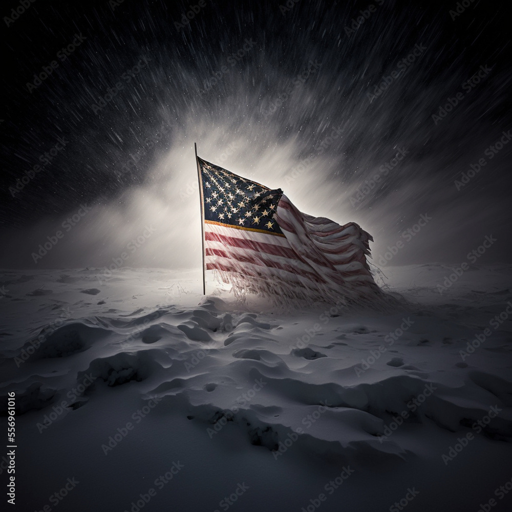 The American flag stood tall and proud in the face of the raging winter ...