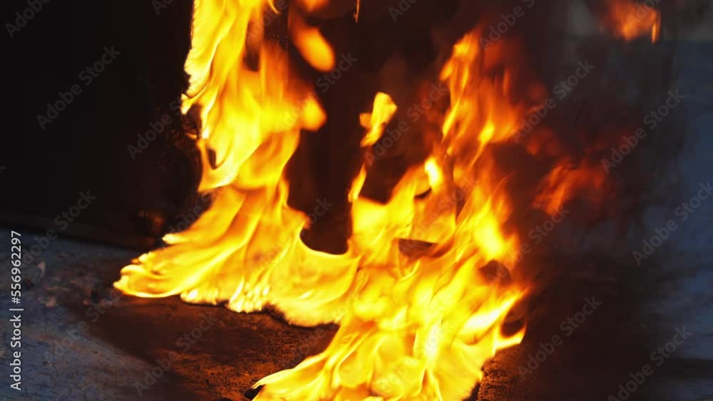 microwave oven on fire. the concept of fire in the kitchen and ...