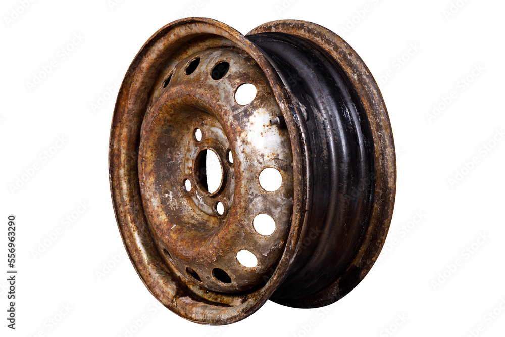 metal car rim with rust isolated on white background. side view Stock ...