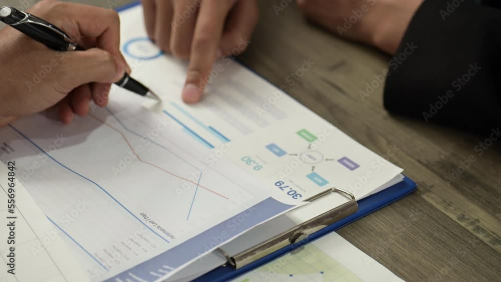 teamwork group meeting explain data graph diagram and Hand forefinger ...