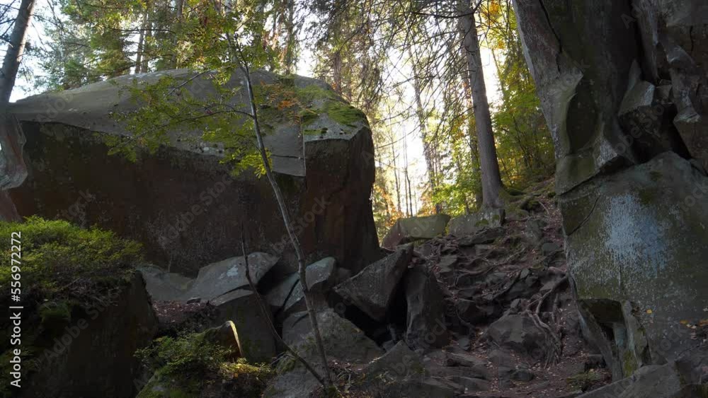 Dovbush path - route through wooded mountain slopes, rises up to rock ...