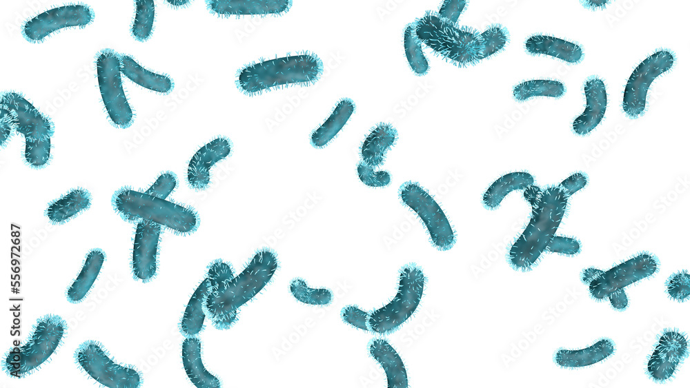 Bacteria are falling on a transparent png background. 3D render ...