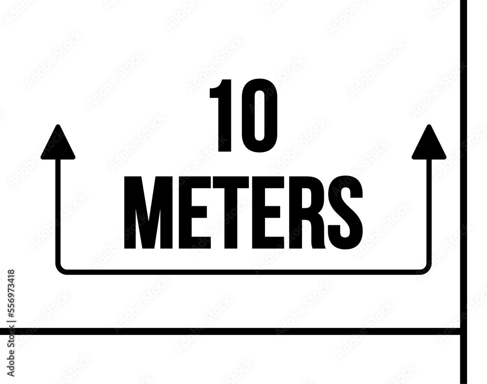 10 meters. Vector with marked distance and black arrow. Unit of ...