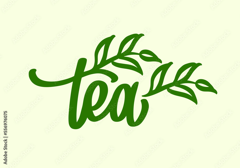 Tea logo design, vector label for brand. Hand-drawn lettering with ...