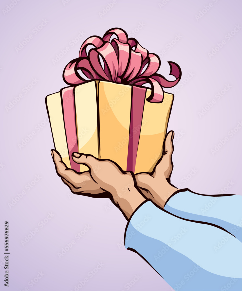 The hand gives a gift. Vector drawing Stock Vector | Adobe Stock