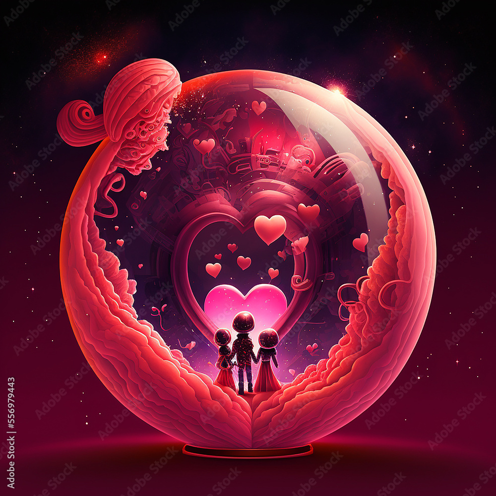 Generative AI illustration of father with kids in glass sphere near ...