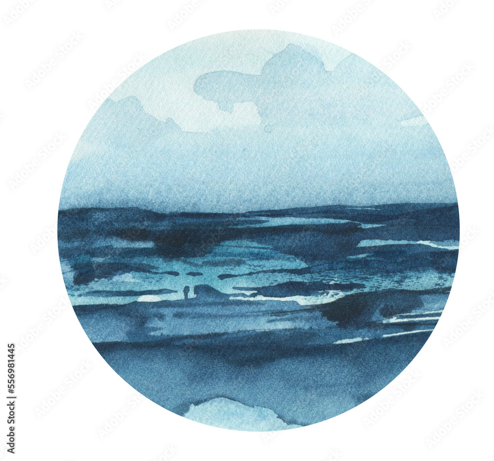 Watercolor sea clipart. Seascape png illustration. Stock Illustration ...