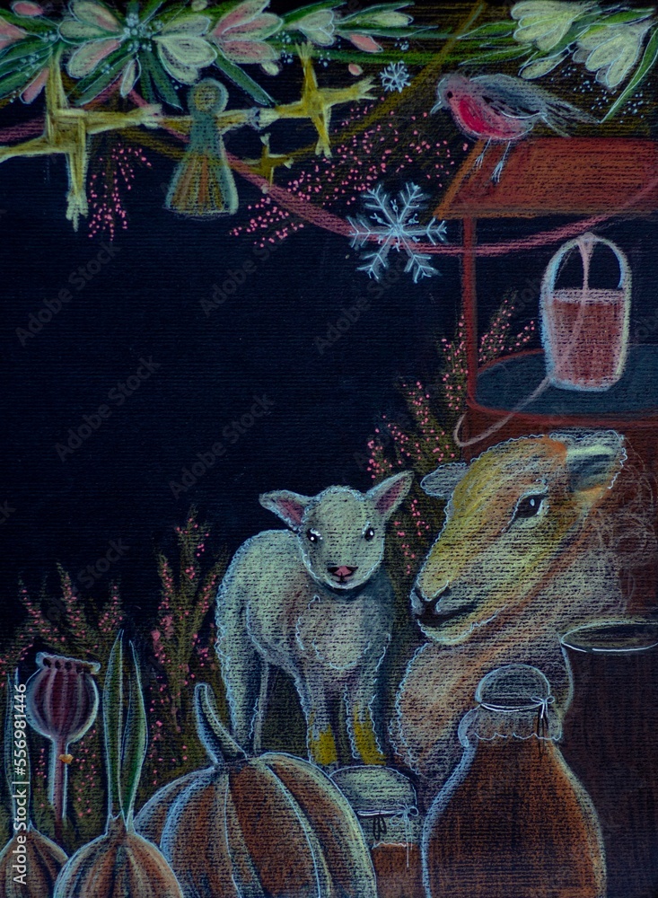 Imbolc symbols on a black background drawing with colored pencils Stock ...