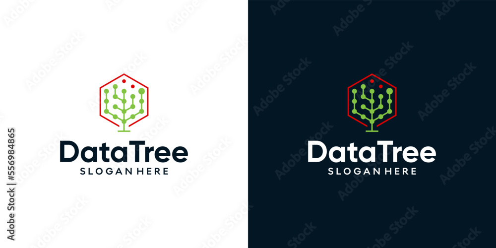 Abstract tree logo design template with tech style graphic design ...