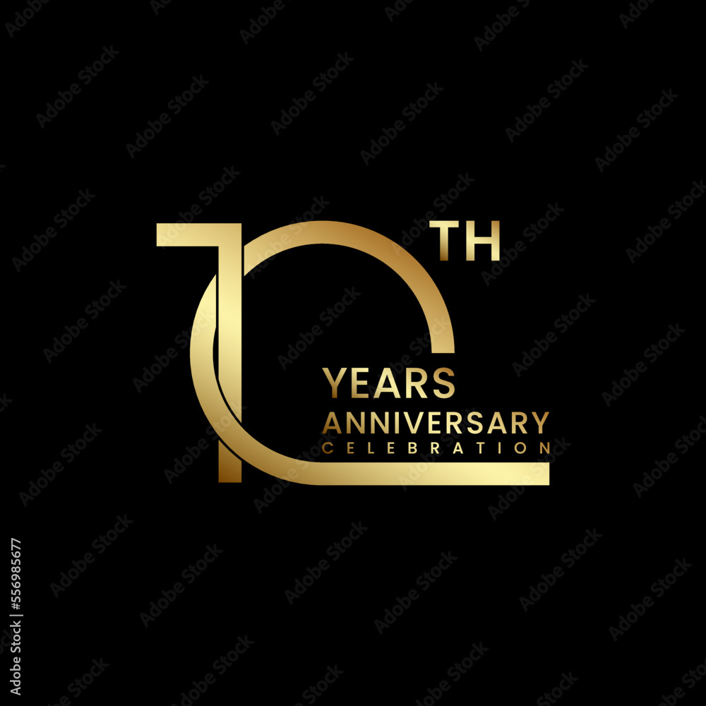 10th anniversary logo design with golden text. Logo Vector Illustration ...