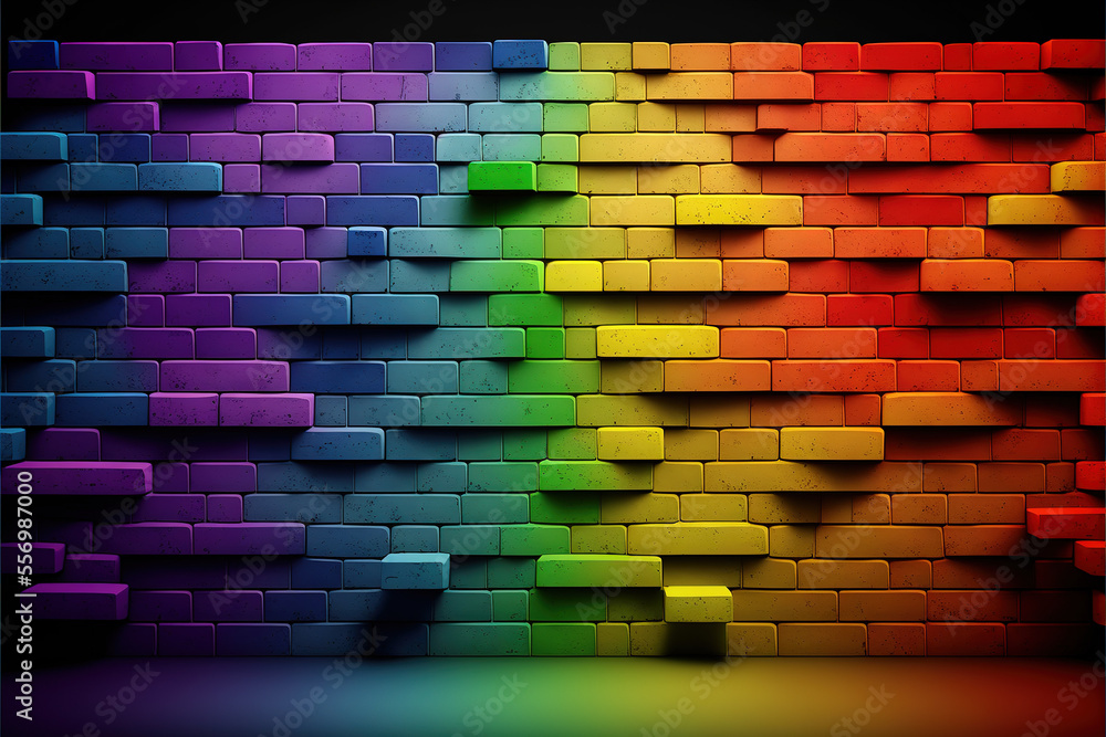 rainbow wall, bricks, created with generative ai technology Stock Illustration | Adobe Stock
