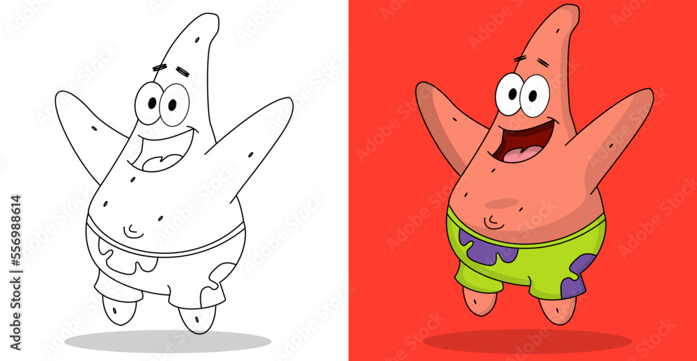 Patrick Star Fictional character,vector illustration with outline ...