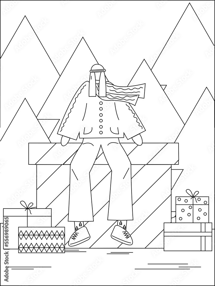 easy level coloring pages. drawing of a woman with contours. Stock ...