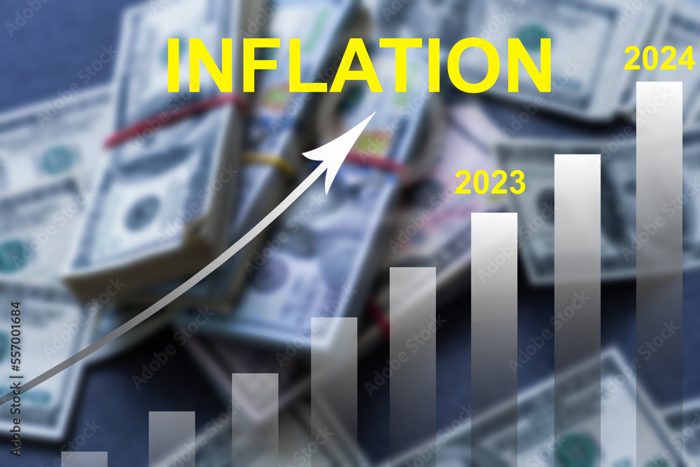 word inflation against background of graph chart of rising inflation ...