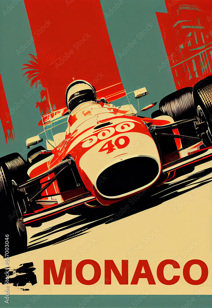 Colourful Retro Monaco Grand Prix Poster Generative AI Illustration ...