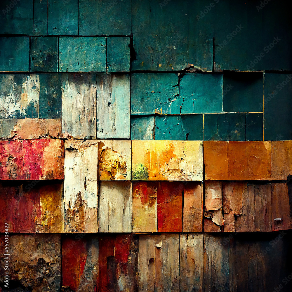 Texture background of old colour dirty crumbling brick wall. Uneven ...