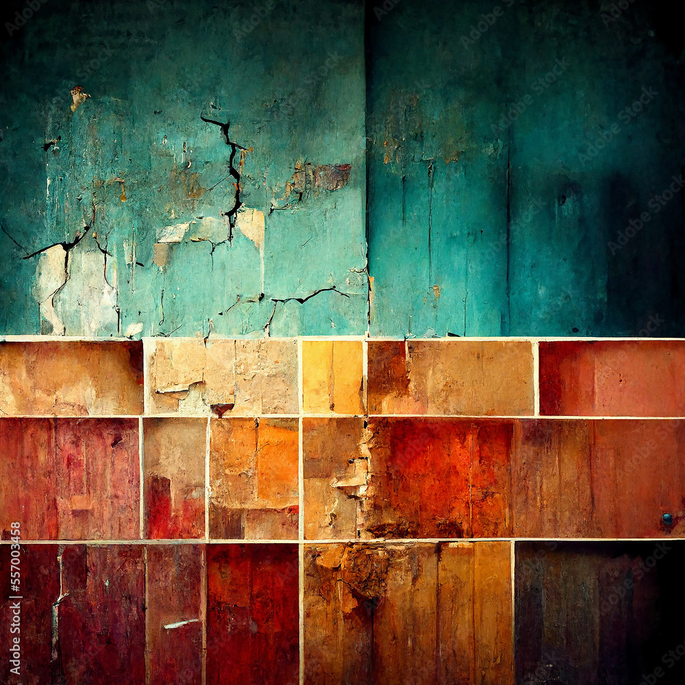 Texture background of old colour dirty crumbling brick wall. Uneven ...