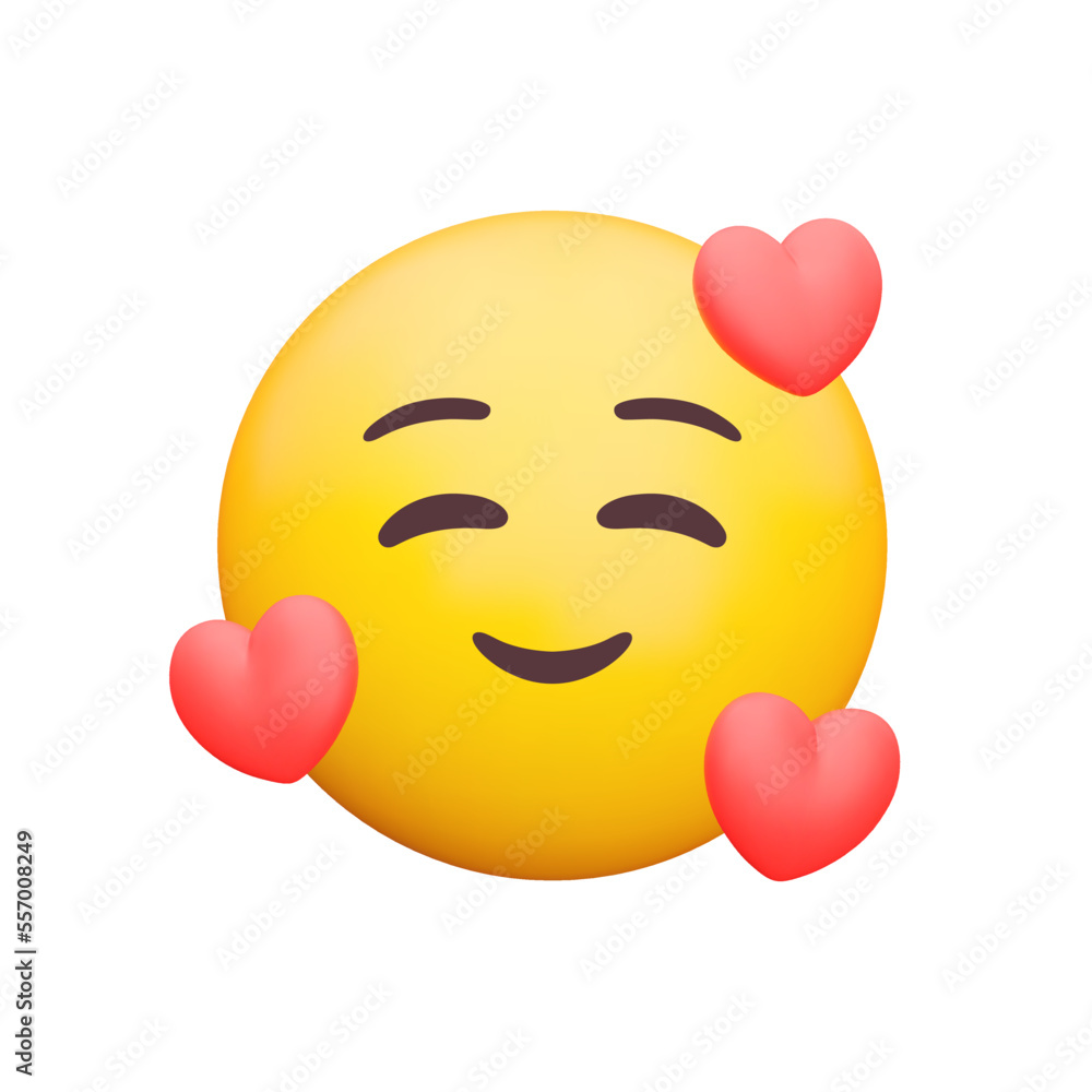Smiling Face with Hearts 3d icon. Yellow emoji with smiling eyes, smile ...