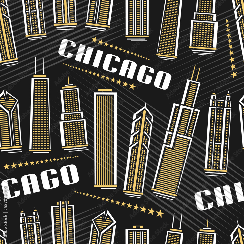 Vector Chicago Seamless Pattern, square repeat background with ...