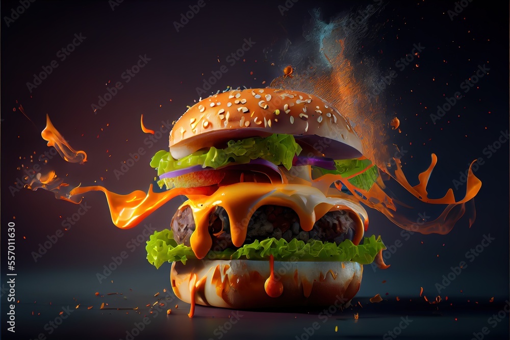 Hamburger, burger exploding photoshoot, macro photography food, food ...