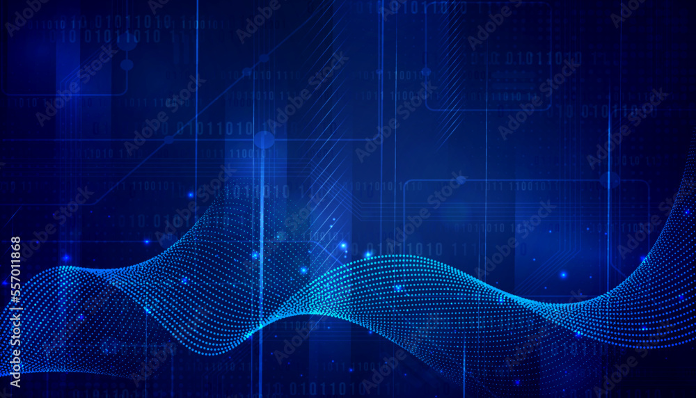 Digital technology data blue background, online cyber media algorithm ...