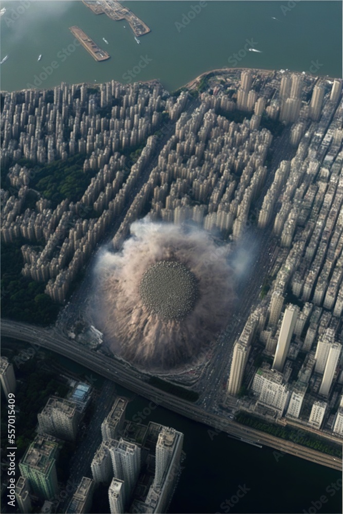 An asteroid impact seen to hit taipei city in 2030. With a crater of ...