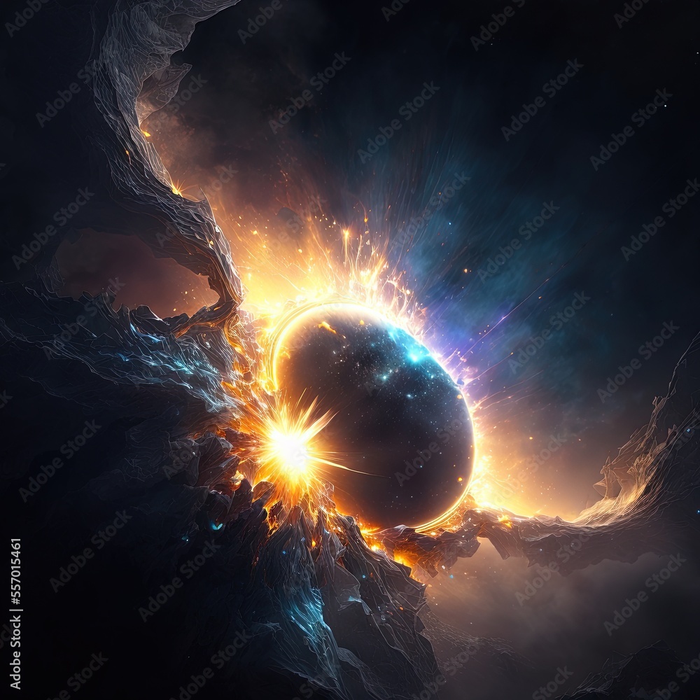 A glorious galaxy rising from the surface of a ocean planet, a nebulae ...