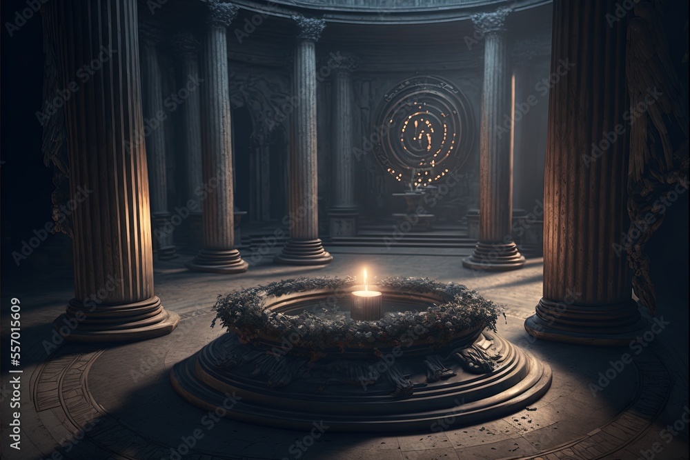 An ancient temple seen in a dark fantasy atmosphere. Illustration Stock ...